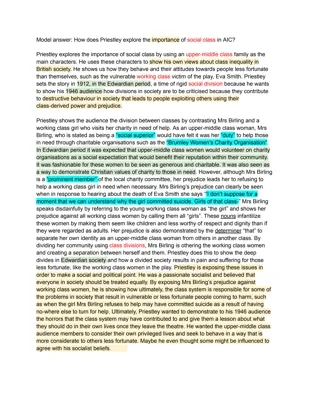 Grade 9 Model Answers for An Inspector Calls - AQA PDF (English ...