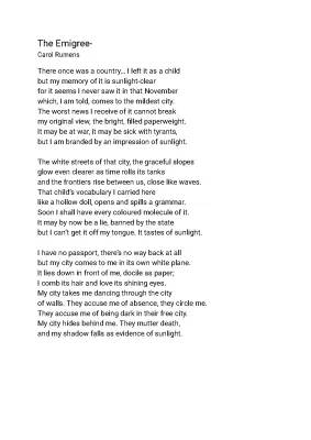The Emigree Poem Analysis: Refugee Themes and Imagery by Carol Rumens (English Literature ...