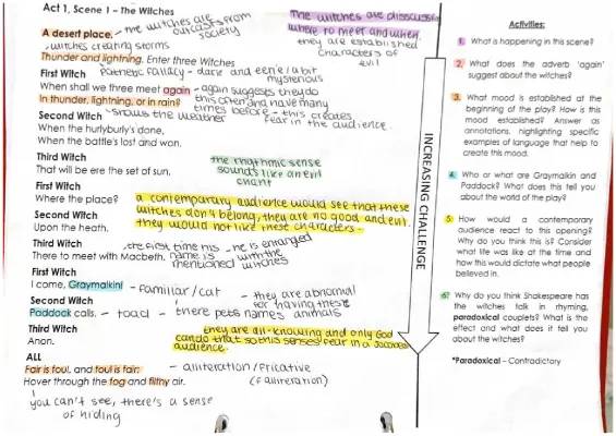 Macbeth Act 1 Scene 1 Annotations with Witches and Questions (English Literature) - Knowunity
