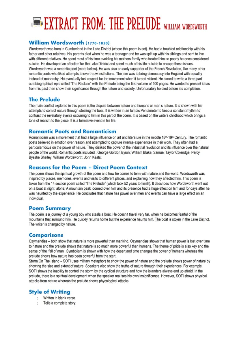 The Prelude: Easy Summary, Key Quotes & Themes - Power and Conflict ...