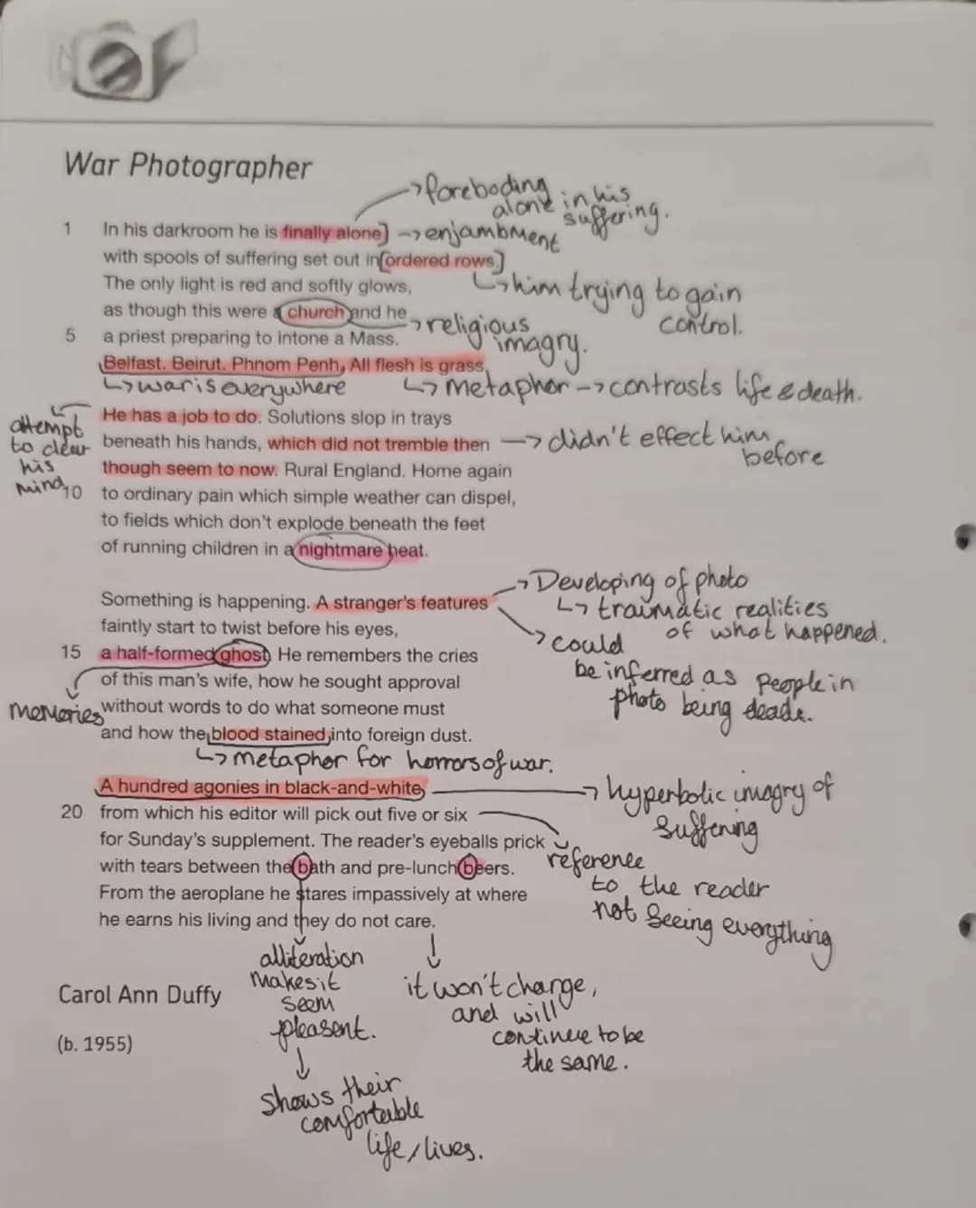War Photographer Analysis (English Literature) - Knowunity