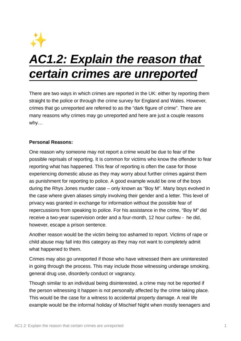 Why Crimes Go Unreported: Personal and Social Reasons (AC1.2 ...