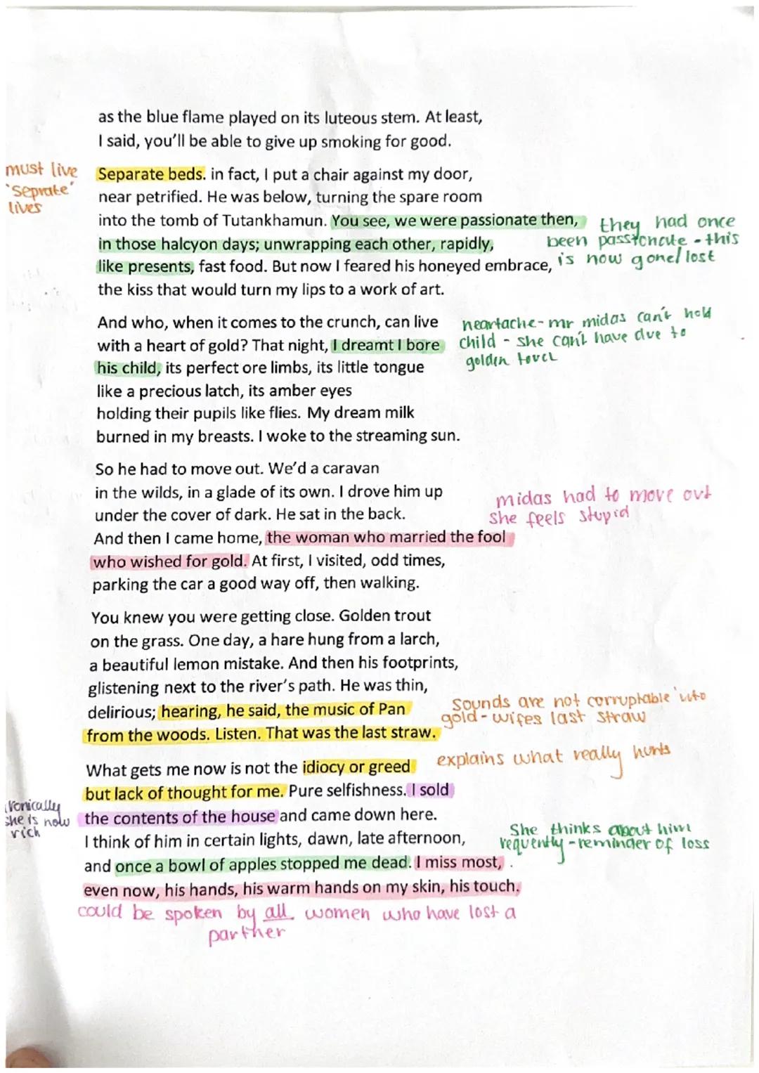Annotated Mrs Midas Poem Higher English: Line by Line, Summary, PDF ...