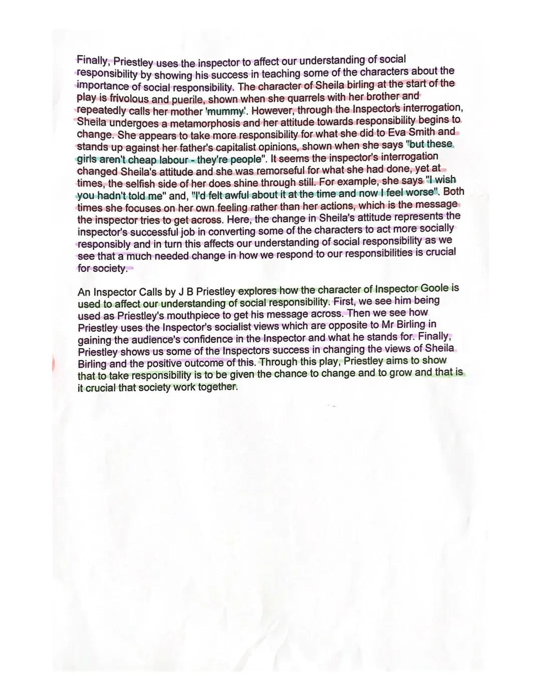 An Inspector Calls Grade 9 Essay Example - Character, Themes, and ...