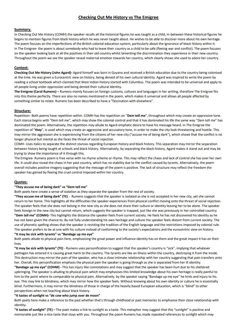 Comparison Between The Emigree and Checking Out Me History: Easy Essay ...