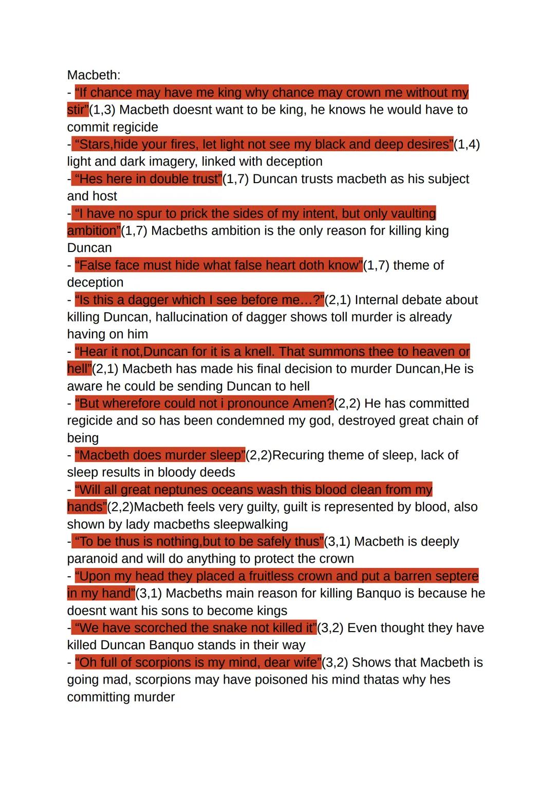 Macbeth Key Quotes with Context and Analysis for Grade 9 (English ...