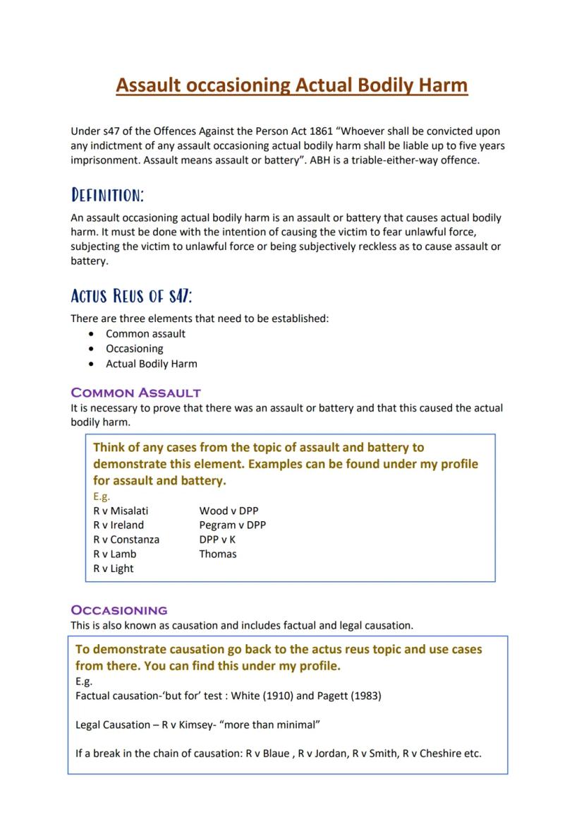 ABH: Mens Rea, Actus Reus of s47, Case Examples, and Sentencing ...