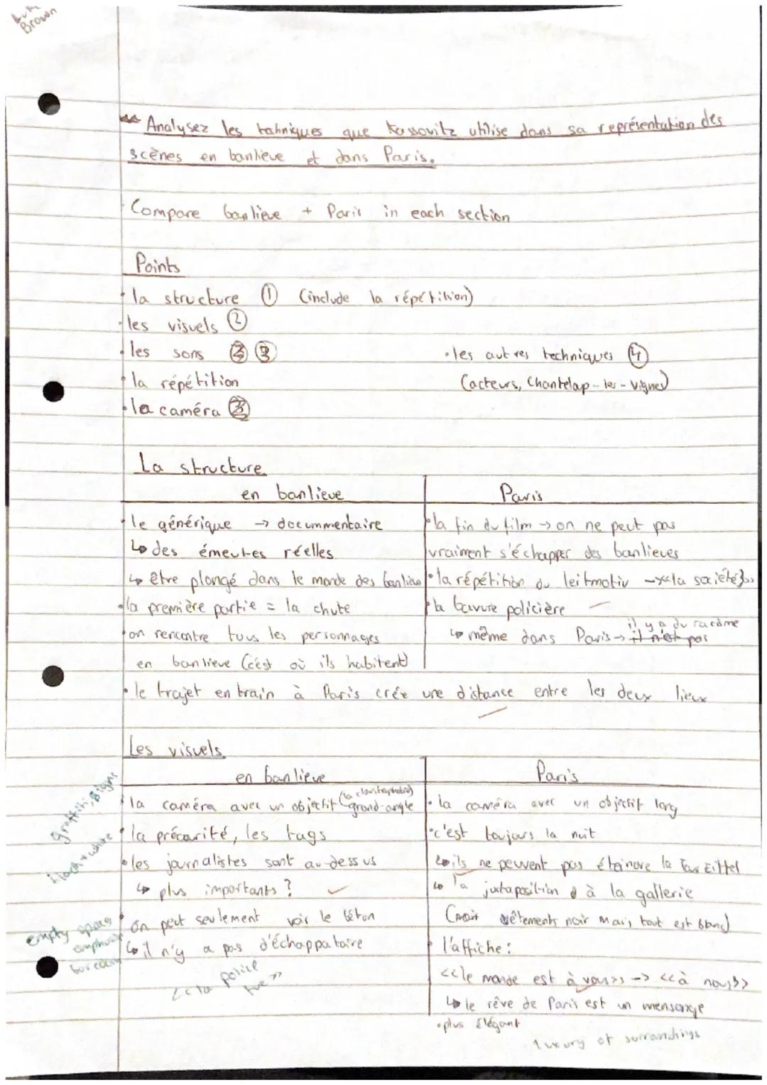 La Haine essay plan - les techniques (banlieue et Paris) (French) as ...