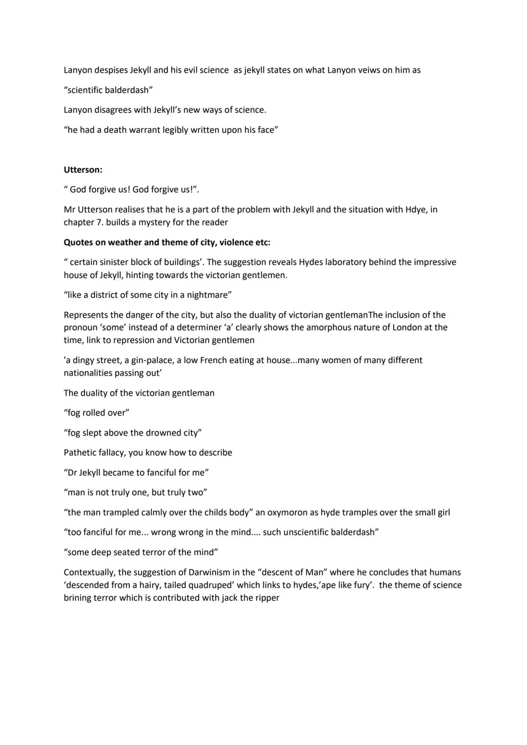 GCSE Jekyll and Hyde Key Quotes, Analysis, and Quizlet for AQA (English ...