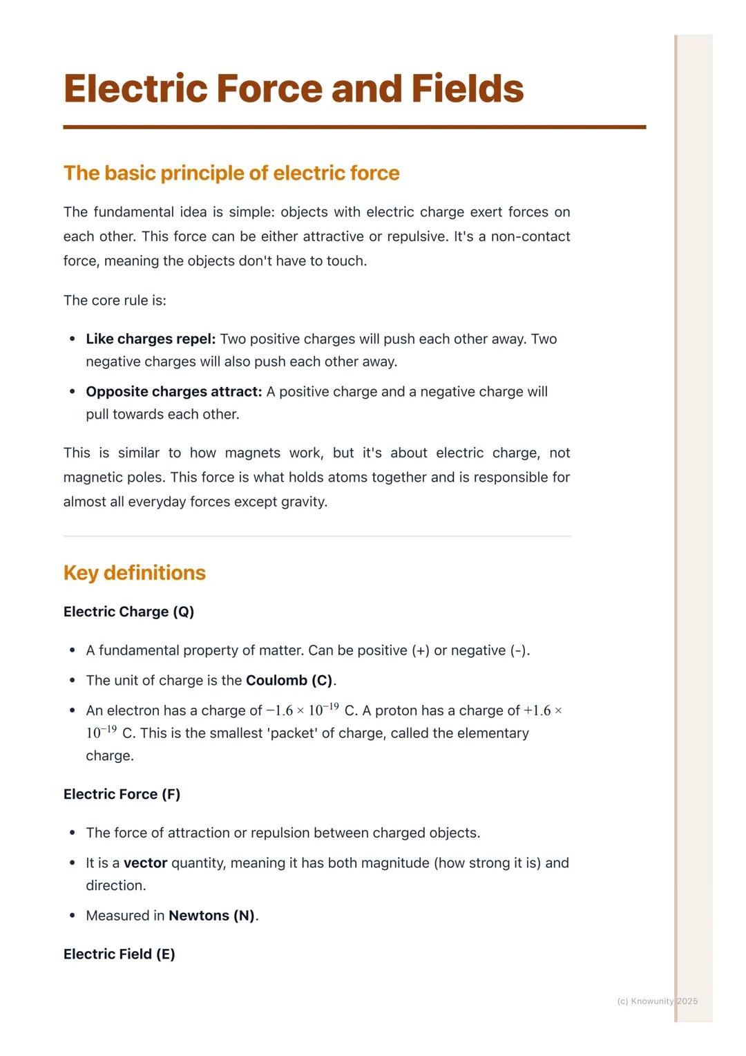 Understanding Electric Forces and Fields (Physics) as PDF - Knowunity
