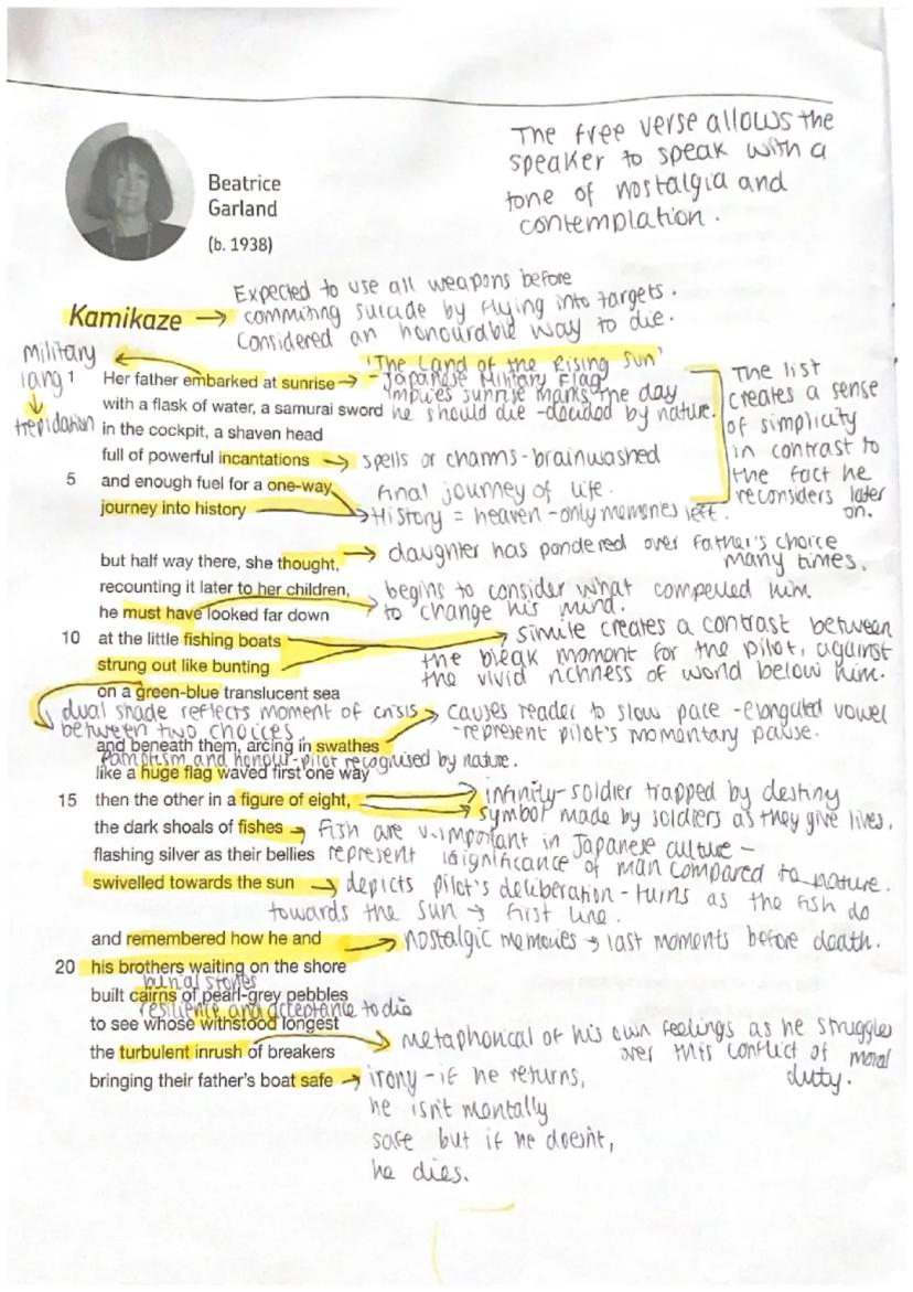 Simply explained: GCSE Kamikaze Poem Analysis PDF: Line by Line, Themes ...