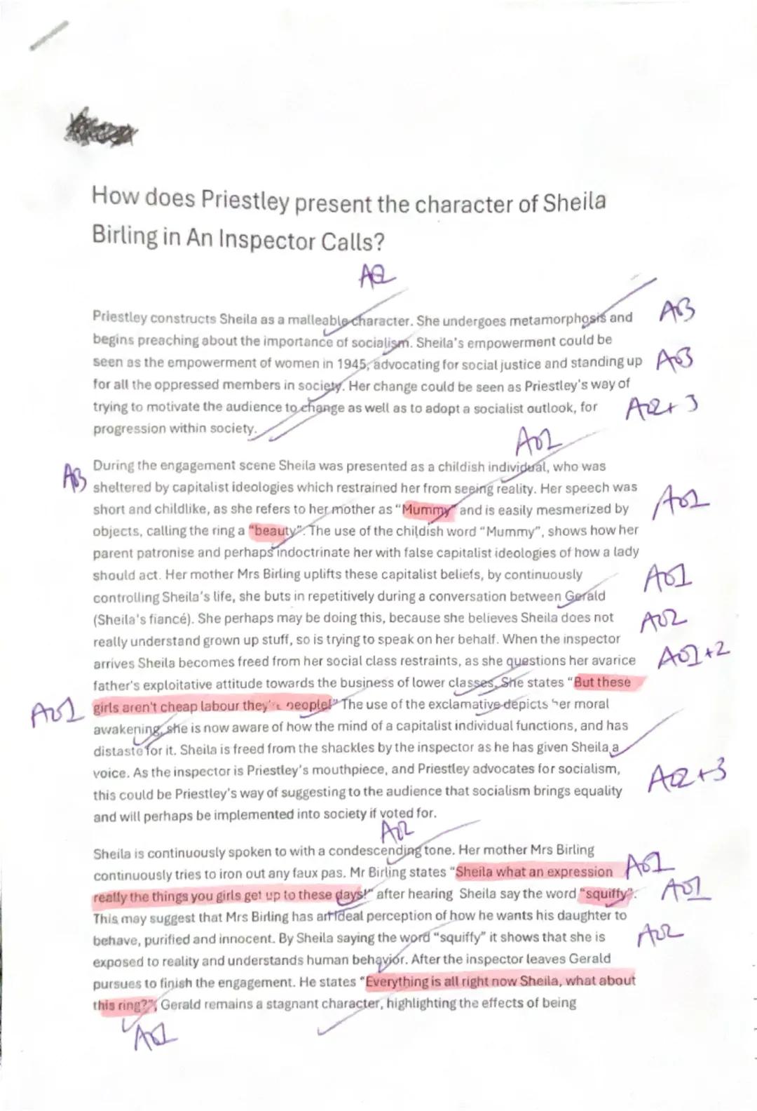 Grade 9 Essay on Sheila Birling: A Full-Mark Analysis of An Inspector ...
