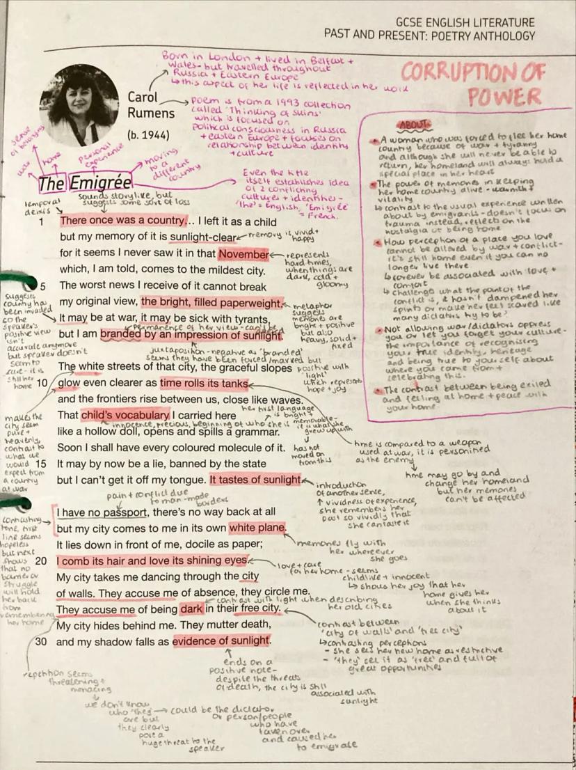 Annotated Poem 'The Emigree' Analysis PDF, Structure, Themes, and Key ...