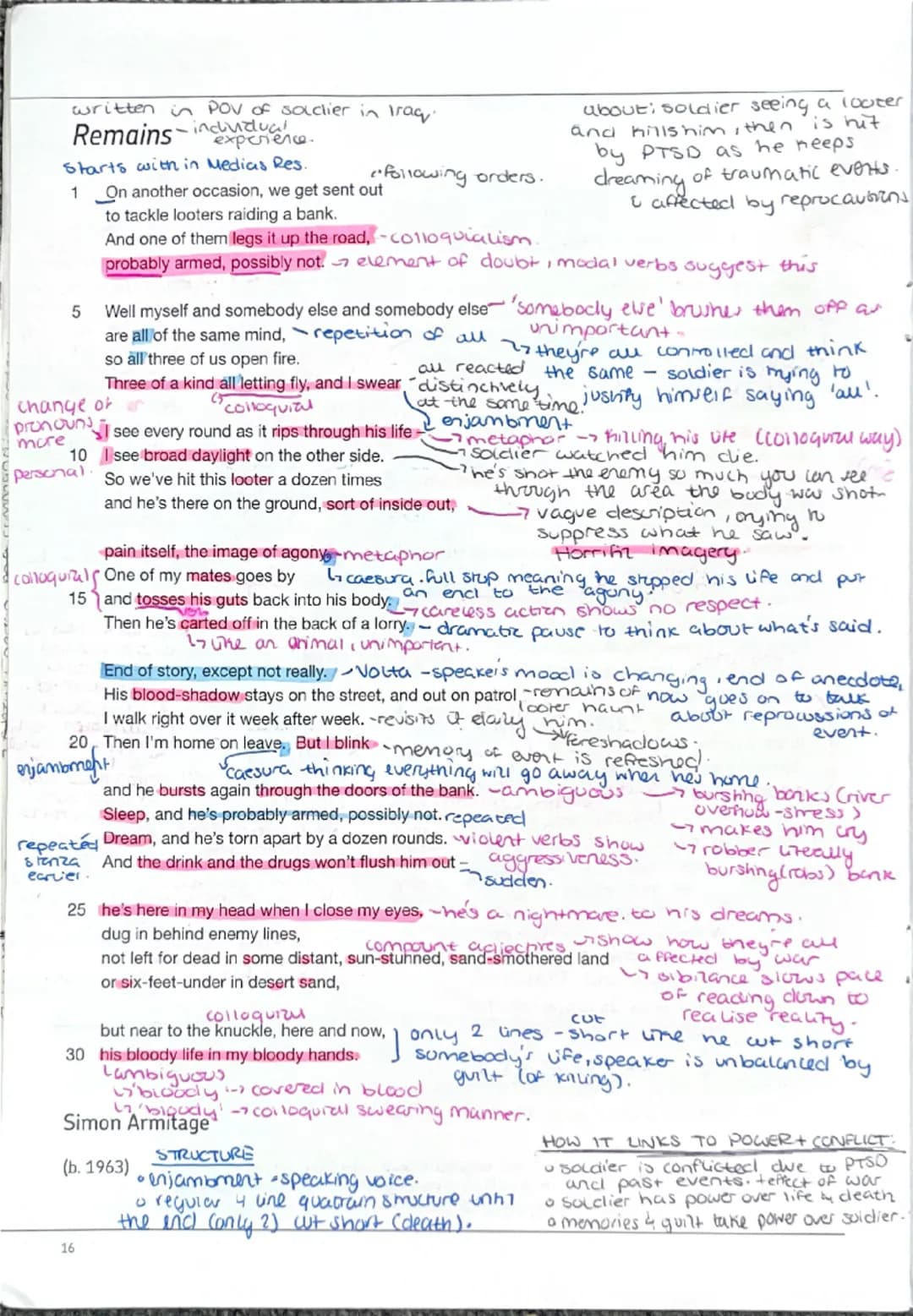 GCSE English Literature: Detailed 'Remains' Poem Analysis (English ...