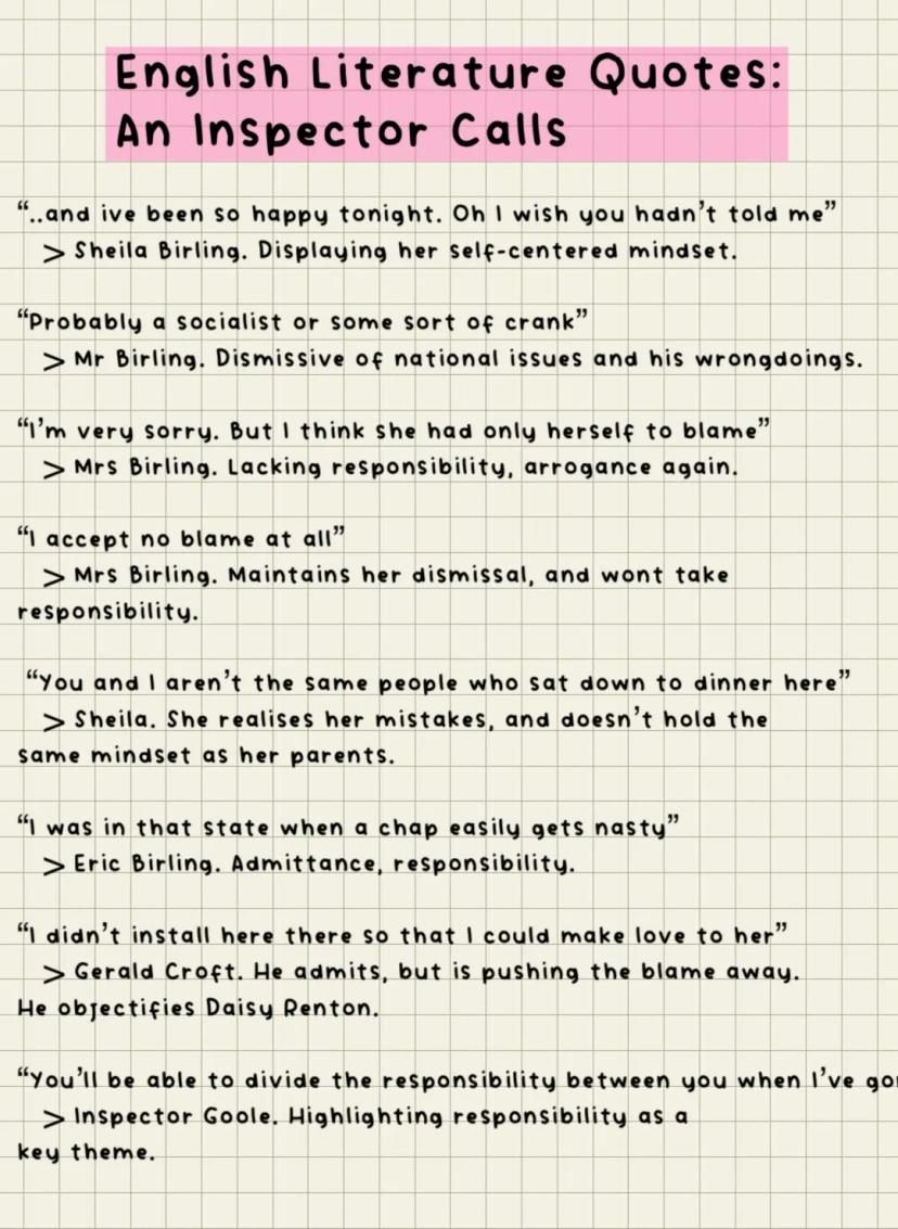 GCSE English: Key Quotes & Analysis from 'An Inspector Calls' (English ...