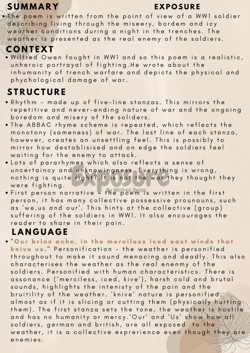 Exposure Poem: Key Quotes, Analysis & PDF | Wilfred Owen GCSE (English ...